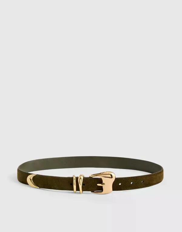 Madewell Suede Belt With Sculpted Buckle - Dried Olive