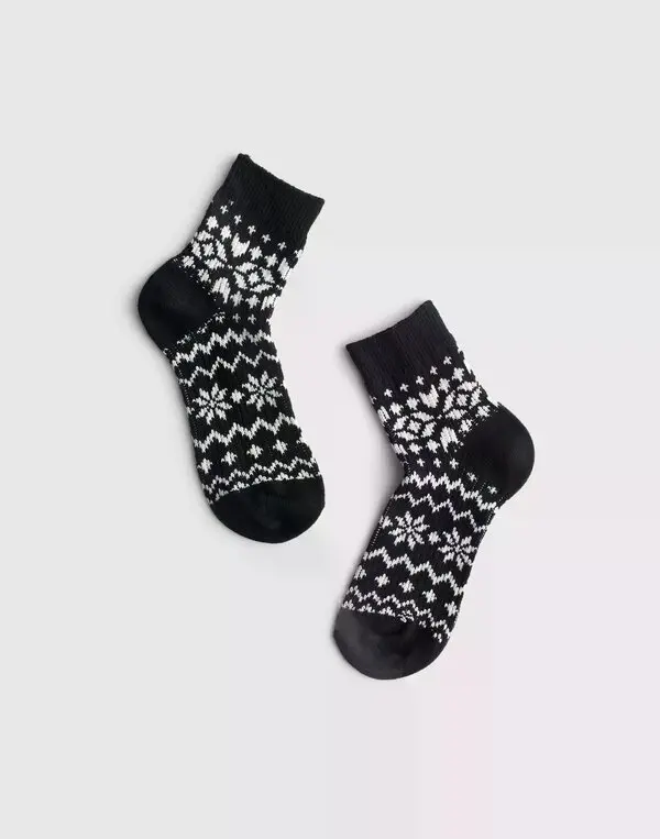 Madewell Brushed Fair Isle Socks - Jet Black