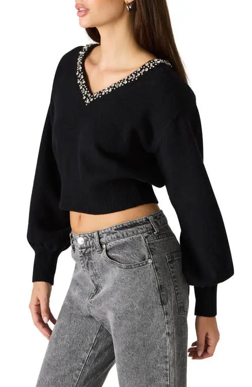 Steve Madden Evilyn Embellished V-neck Crop Pullover