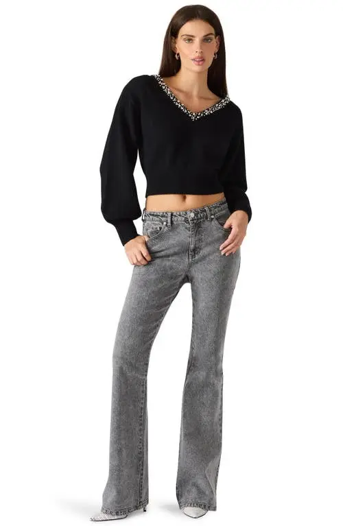 Steve Madden Evilyn Embellished V-neck Crop Pullover