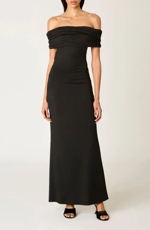 NIA Off-the-shoulder Open Back Maxi Dress - Black
