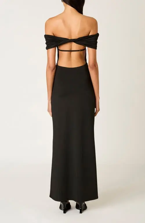 NIA Off-the-shoulder Open Back Maxi Dress - Black