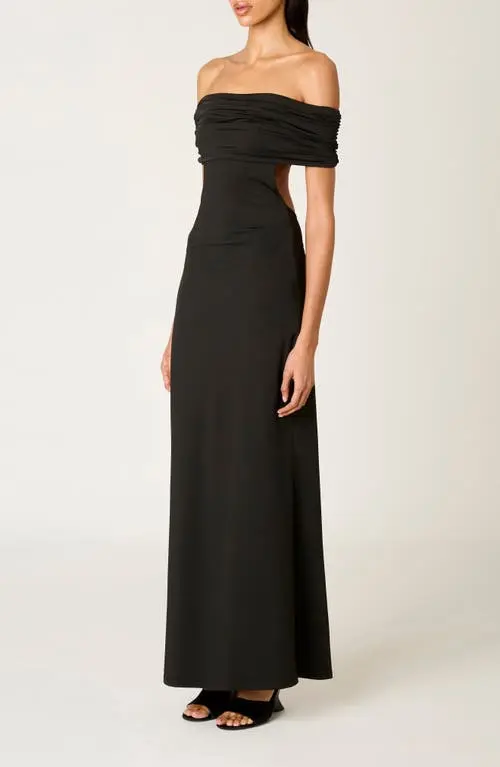 NIA Off-the-shoulder Open Back Maxi Dress - Black