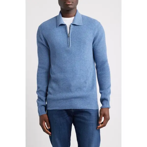 Rails Monty Ribbed Merino Wool Quarter Zip Polo Sweater - Cerulean Melange