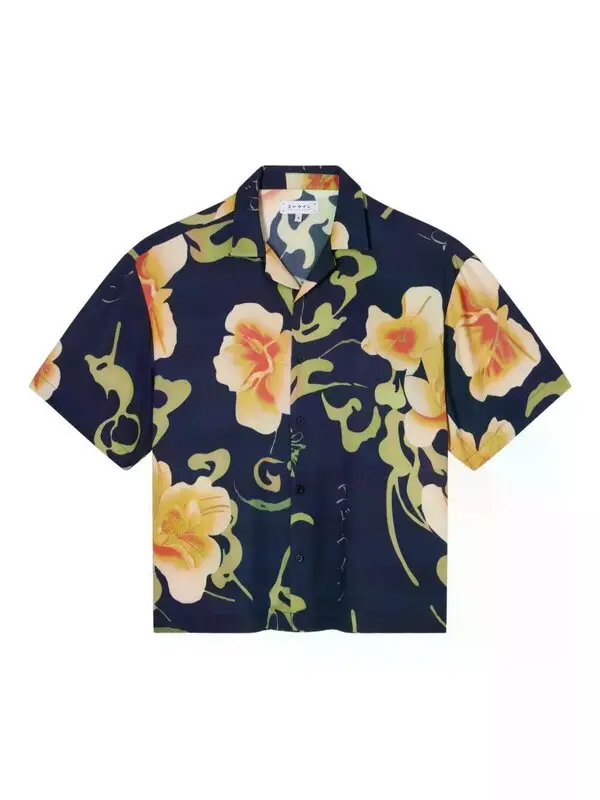 Edwin Mono No Aware Floral-print Short-sleeved Shirt - Blue