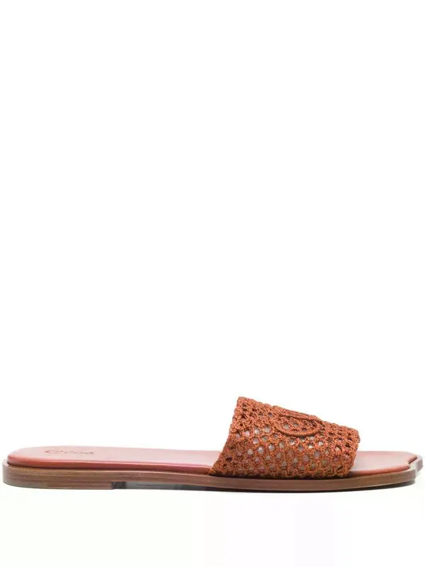 Chloé Crochet Logo Sandals - Brown