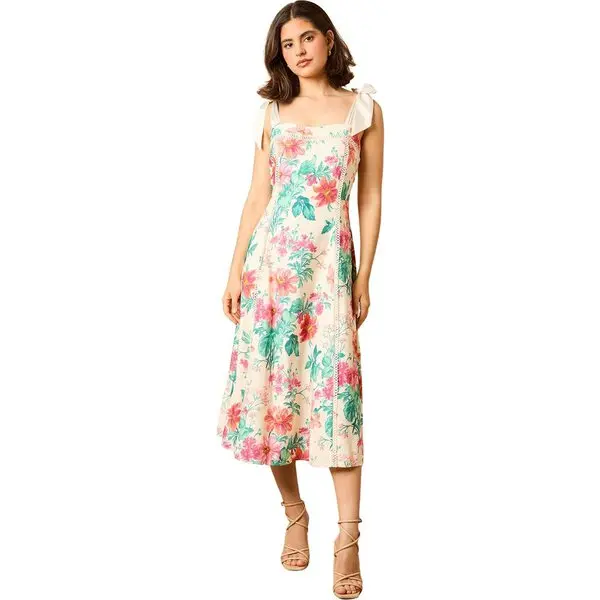 OASIS Floral Print Bow Strap Midi Dress - Multi