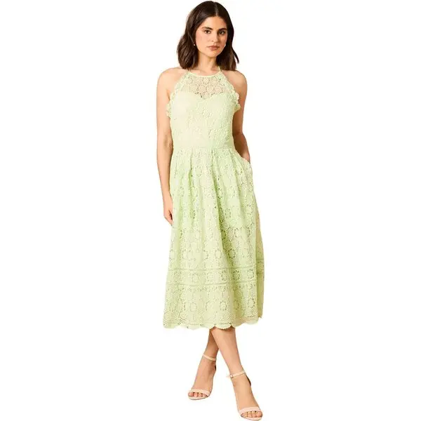 OASIS Lace Detail Halterneck Midi Dress - Sage