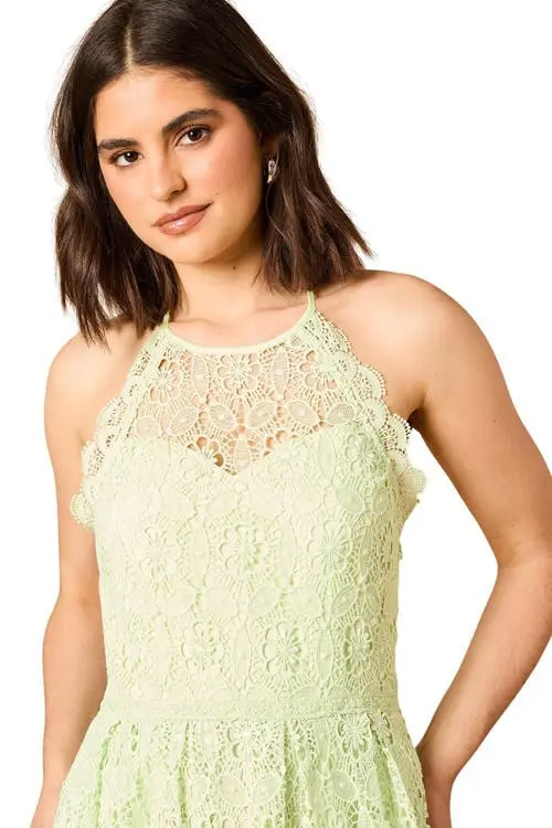OASIS Lace Detail Halterneck Midi Dress - Sage