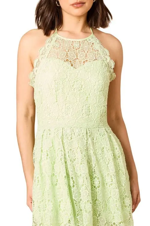 OASIS Lace Detail Halterneck Midi Dress - Sage