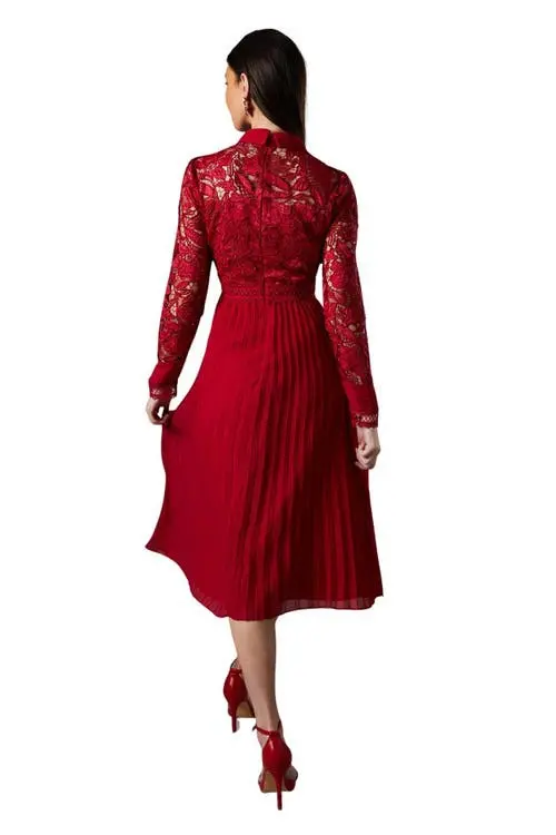 Coast Long Sleeve Lace Midi Shirt Dress - Red