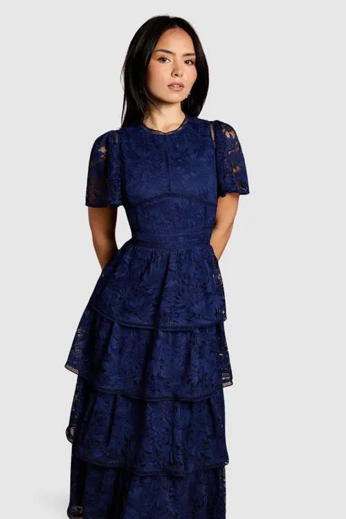 Coast Petite Tiered Lace Dress - Navy