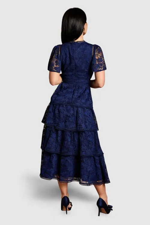 Coast Petite Tiered Lace Dress - Navy