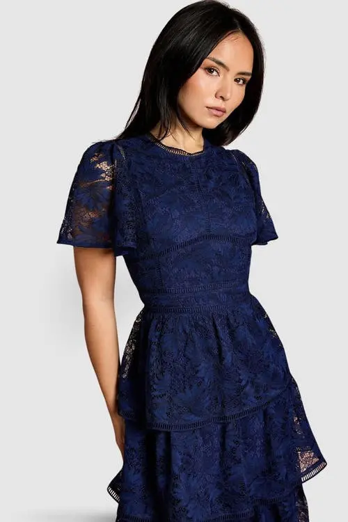 Coast Petite Tiered Lace Dress - Navy