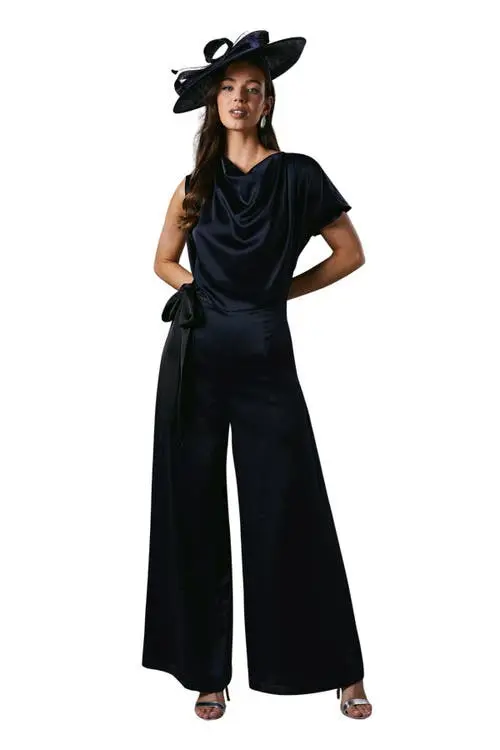 Coast Tie Side Satin Drape Wide Leg Jumpsuit - Navy