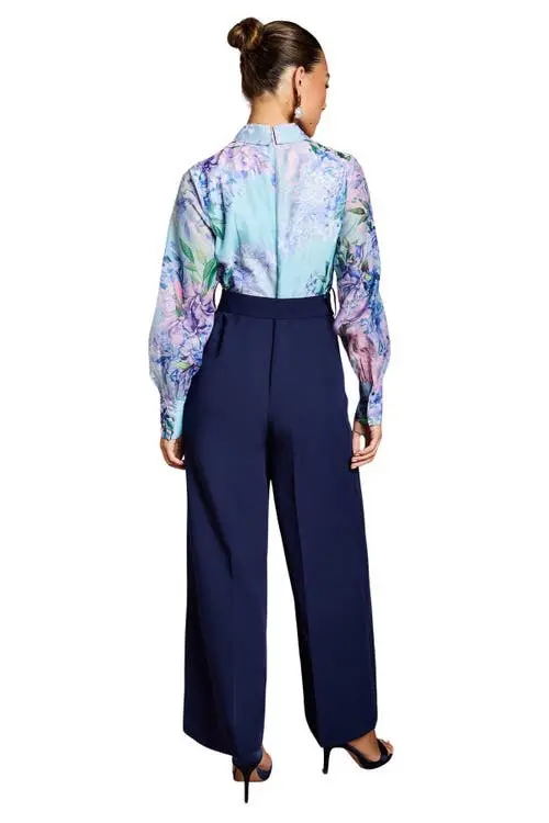 Coast Collared Wide Leg Belted Jumpsuit - Navy