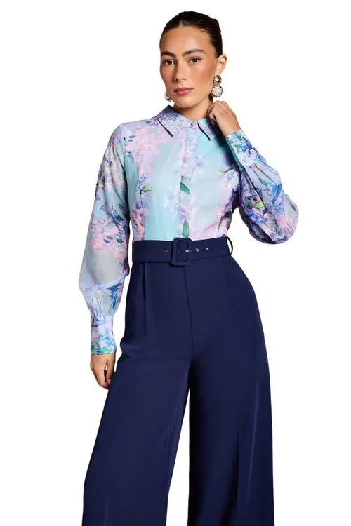 Coast Collared Wide Leg Belted Jumpsuit - Navy