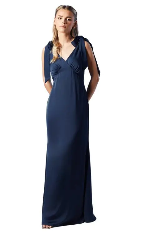 Coast Petite Satin Back Maxi Bridesmaid Dress - Navy