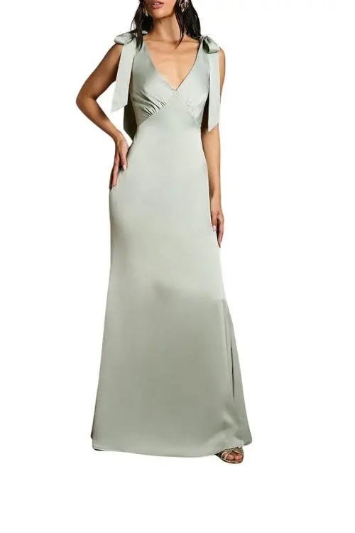 princess polly baby blue dress Dusty Sage Green Bridesmaid Dresses A-Line Spaghetti Straps Cowl Back Floor Length Chiffon Bridesmaid Dresses with Split and Belt main image 0