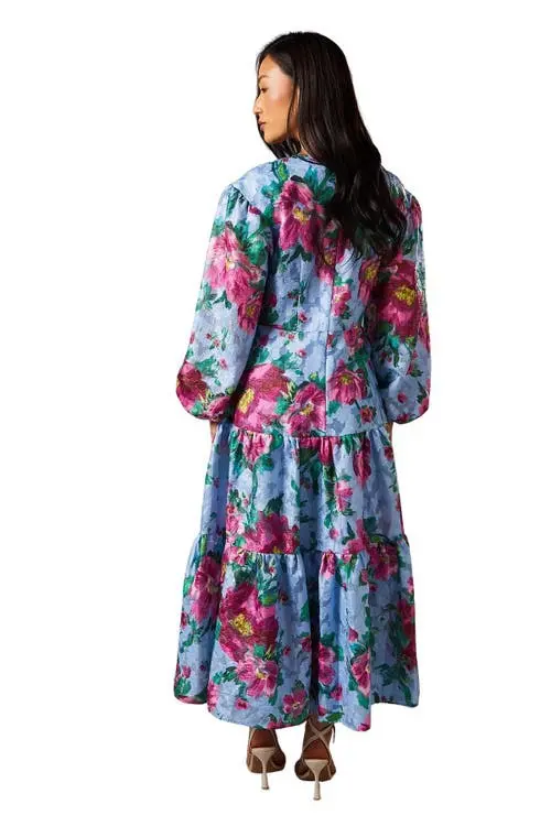 Coast Printed Jacquard Volume Dress - Blue