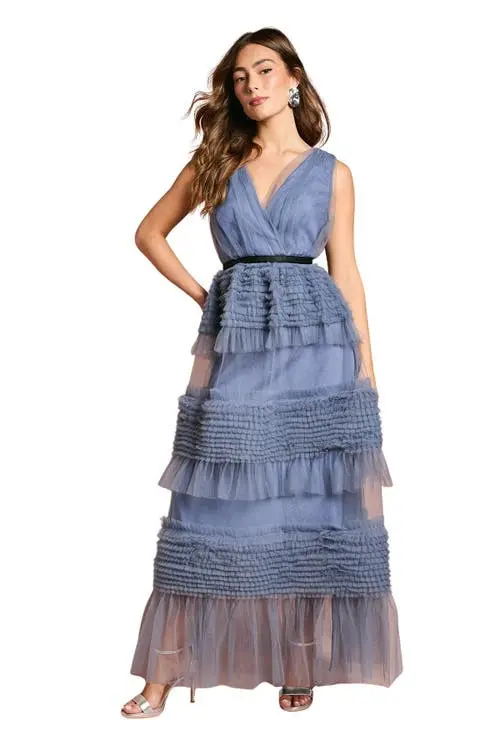 Coast Sleeveless Mesh Tiered Maxi Dress - Blue