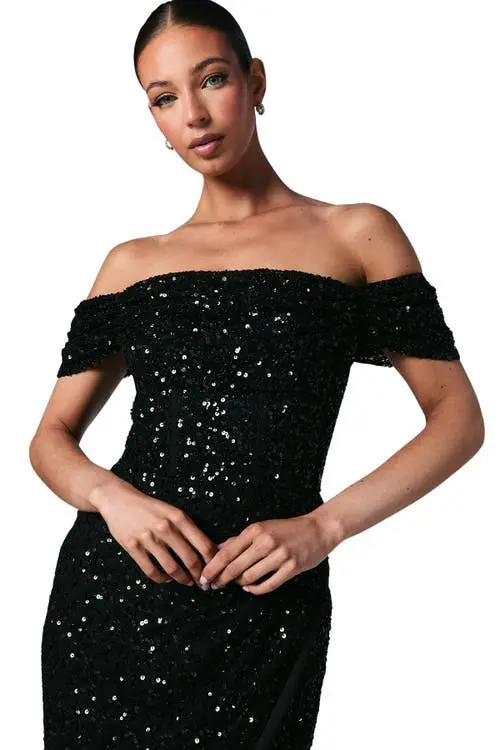 Coast Sequin Bardot Maxi Dress - Black