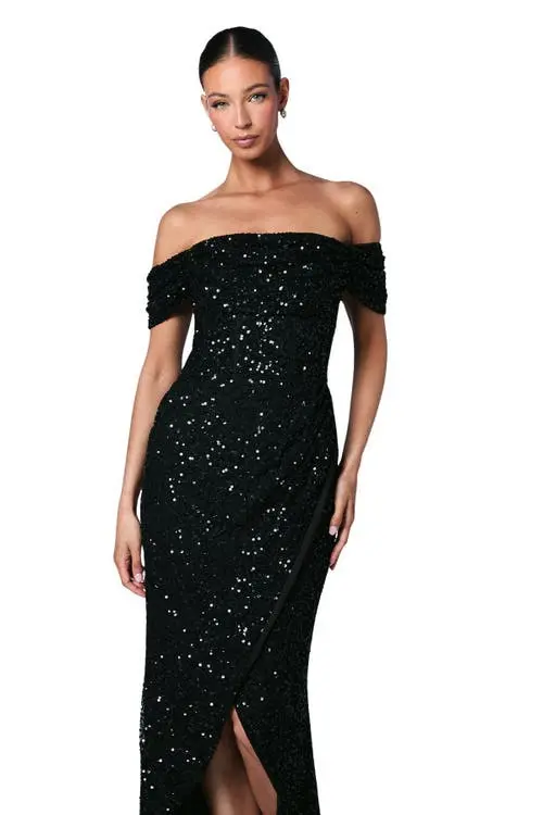 Coast Sequin Bardot Maxi Dress - Black