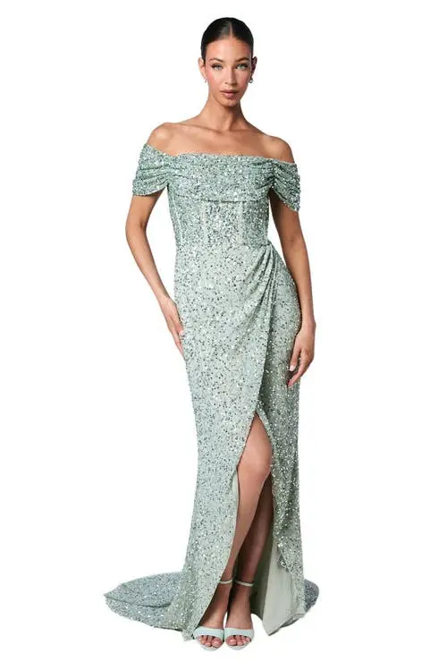 Coast Sequin Bardot Maxi Dress - Sage