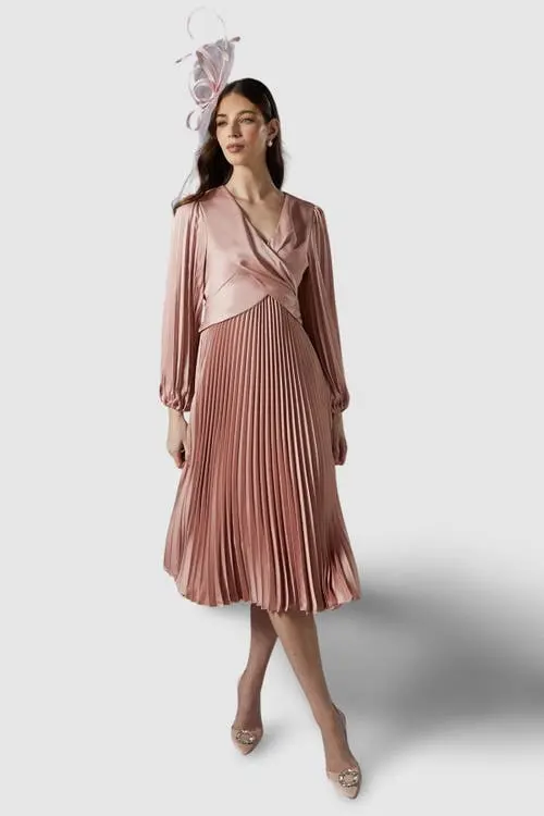 Coast Petite Pleated Midi Dress - Rose