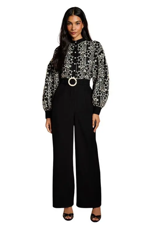 Coast Blouson Sleeve Belted Wide Leg Jumpsuit - Mono