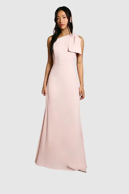 Coast One Shoulder Maxi Dress With Bow Detail - Blush