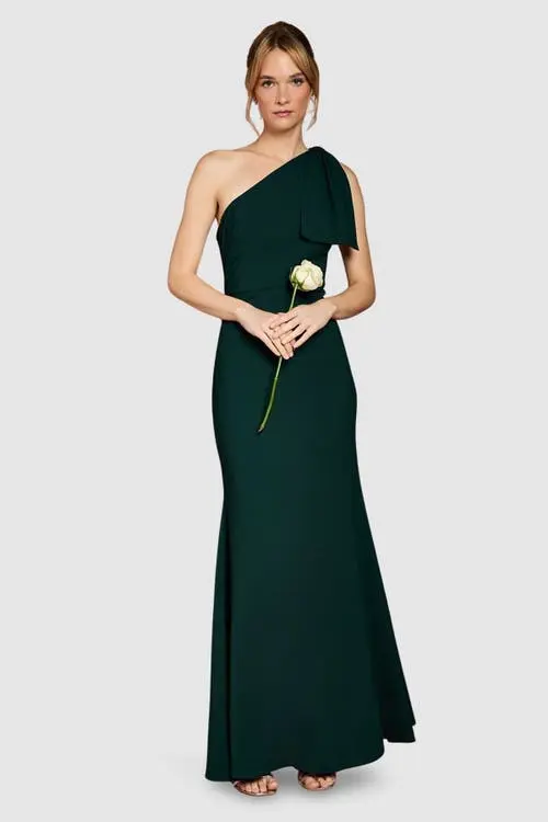 Coast One Shoulder Maxi Dress With Bow Detail - Emerald