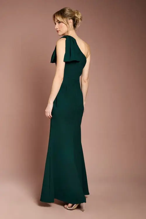 Coast One Shoulder Maxi Dress With Bow Detail - Emerald