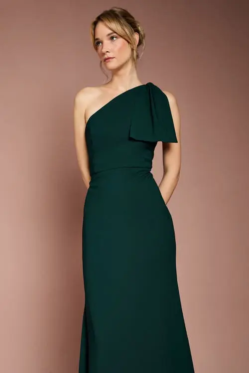 Coast One Shoulder Maxi Dress With Bow Detail - Emerald