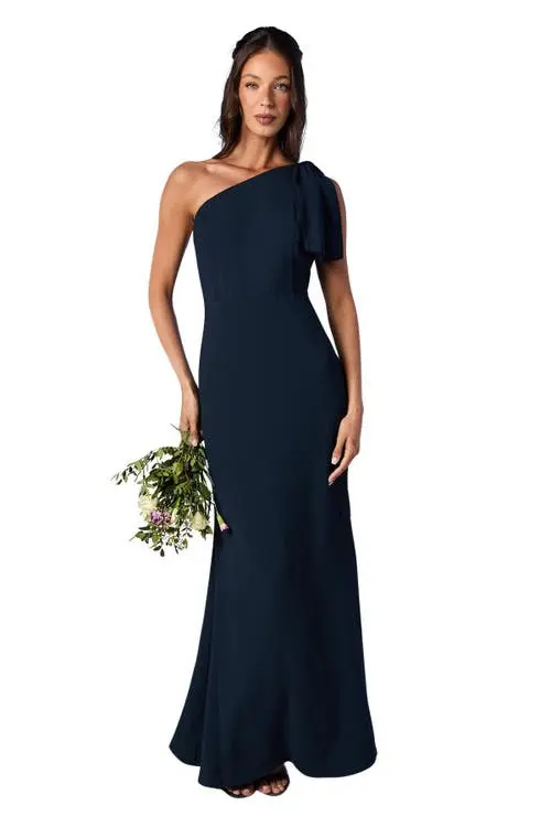Coast One Shoulder Maxi Dress With Bow Detail - Navy