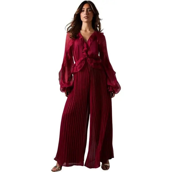 Coast Soft Chiffon Frill Jumpsuit - Berry
