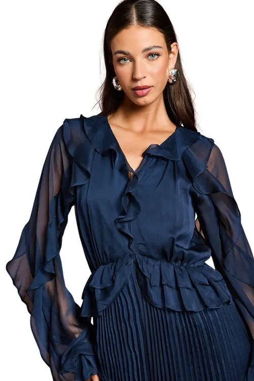 Coast Soft Chiffon Frill Jumpsuit - Navy