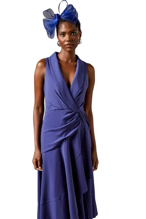 Coast Shawl Collar Ruffle Hem Midi Dress - Blue