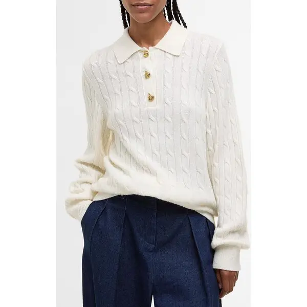 Barbour Cable Stitch Polo Sweater - Cloud
