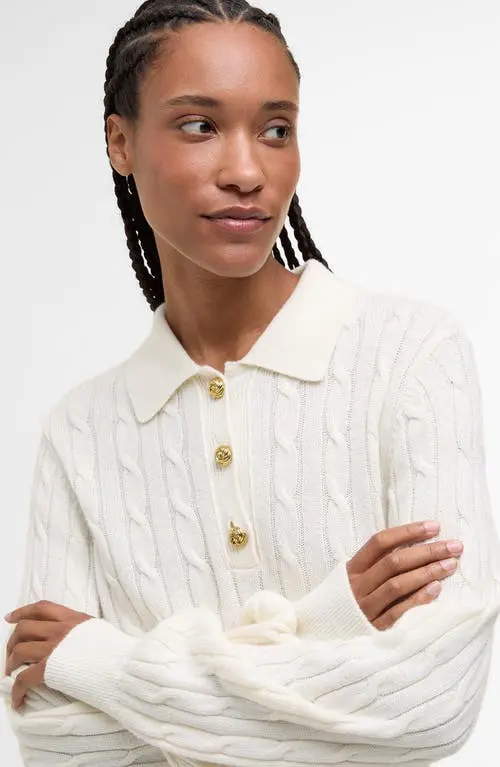 Barbour Cable Stitch Polo Sweater - Cloud