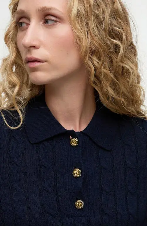 Barbour Cable Stitch Polo Sweater - Navy