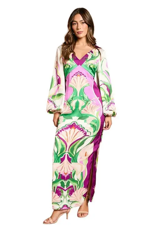 Coast Long Sleeve Placement Print Midi Dress - Multi
