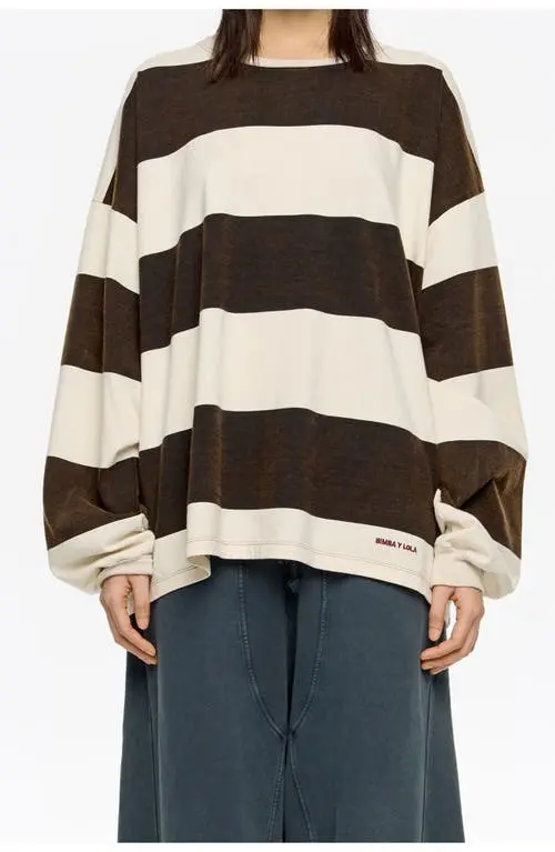 Bimba Y Lola Oversized Striped T-shirt - Brown