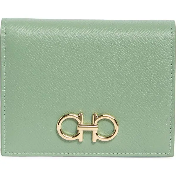 FERRAGAMO Gancini Compact Wallet - Seagrass/lucky Charme