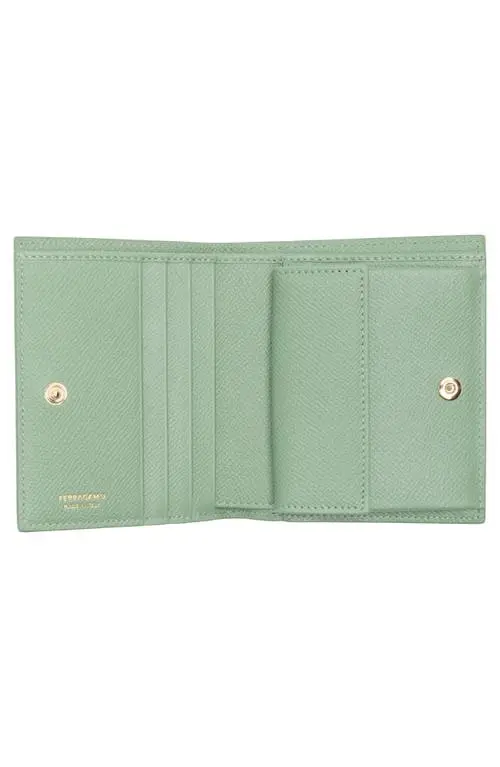 FERRAGAMO Gancini Compact Wallet - Seagrass/lucky Charme