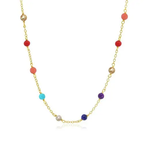 THE LOVERY FINE JEWELRY 14k Yellow Gold Gemstone Bead Chain Necklace - Rainbow Gemstones