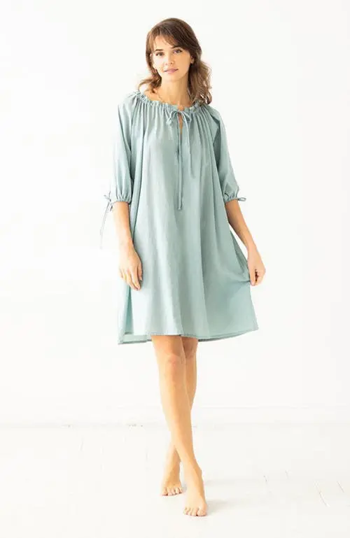 SALUA Antoinette Off-the-shoulder Cotton Tunic - Sage