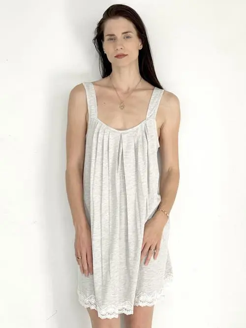 SALUA Olympia Pima Cotton Nightie With Lace Hem - Heather Grey