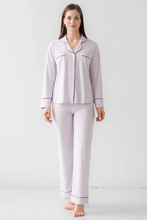 SALUA Classic Pajamas In Pima Cotton - Lavender/mulberry