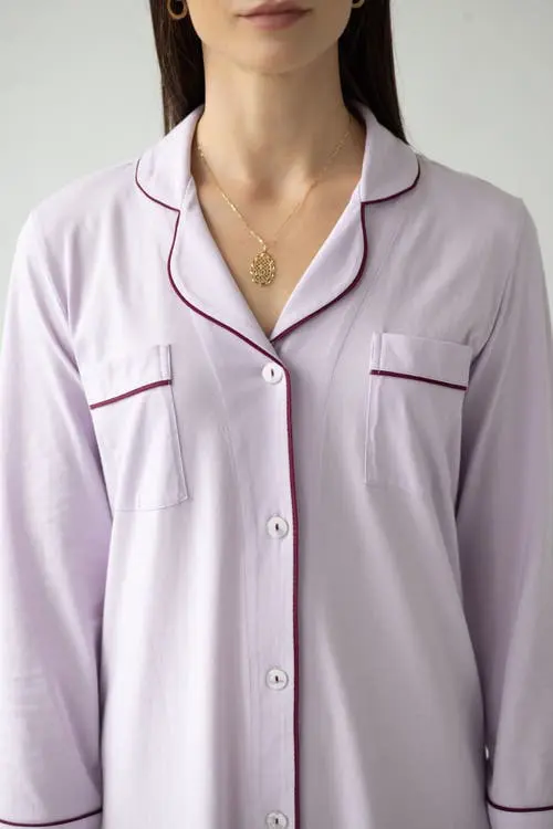 SALUA Classic Pajamas In Pima Cotton - Lavender/mulberry